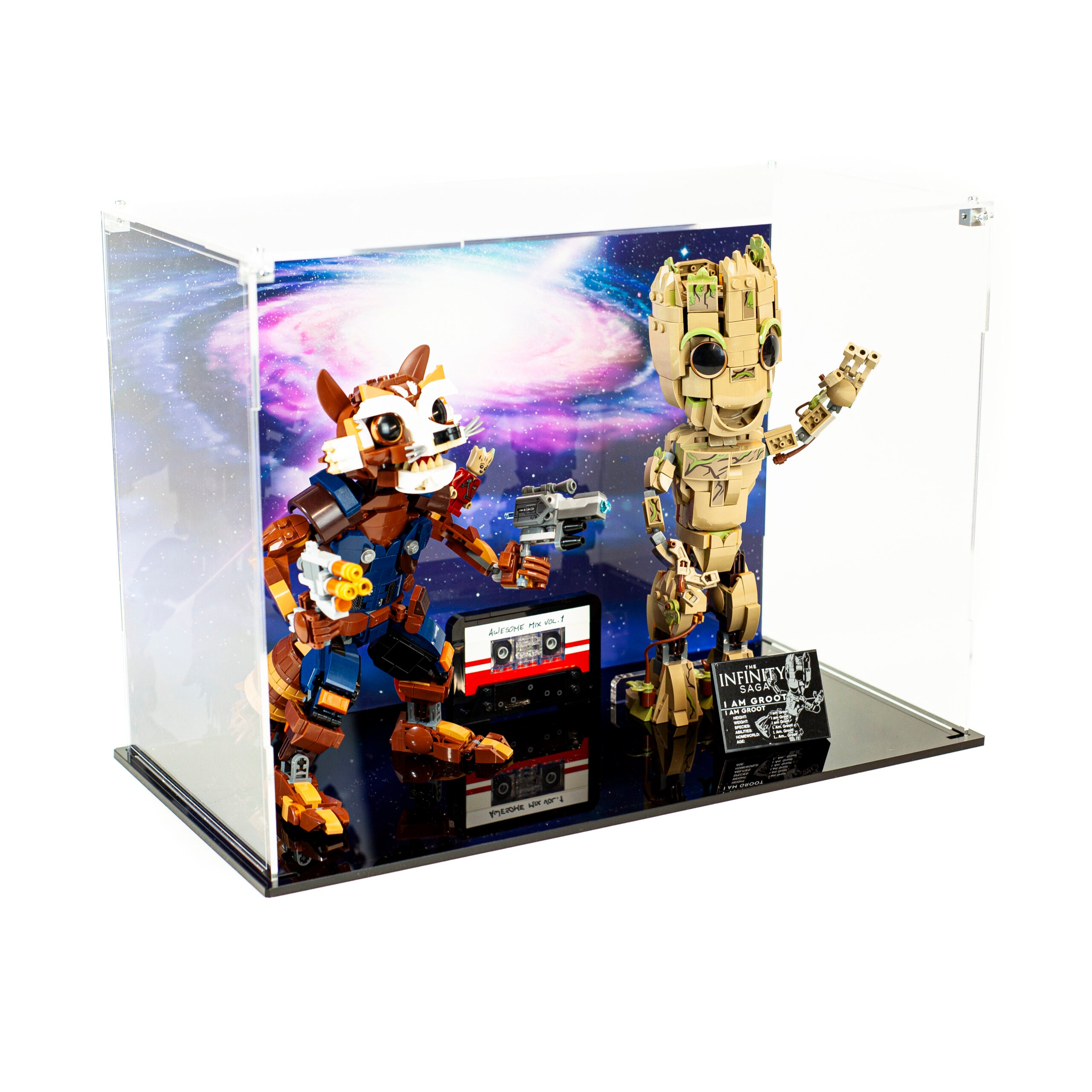 Premium Acrylic Display Case for LEGO Marvel Groot & Rocket – Laser Frame
